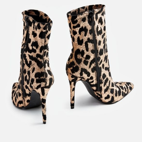 JustFab | Shoes | Shylan Leopard Print Stiletto Bootie Metallic Gold ...